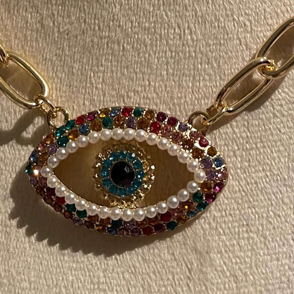 Natasha Couture | Jewelry | Evil Eye Paperclip Style Gold Necklace Nwt ...